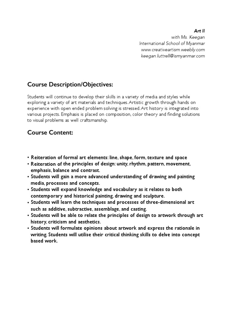 Art 2 Syllabus | PDF | Communication | Cognition