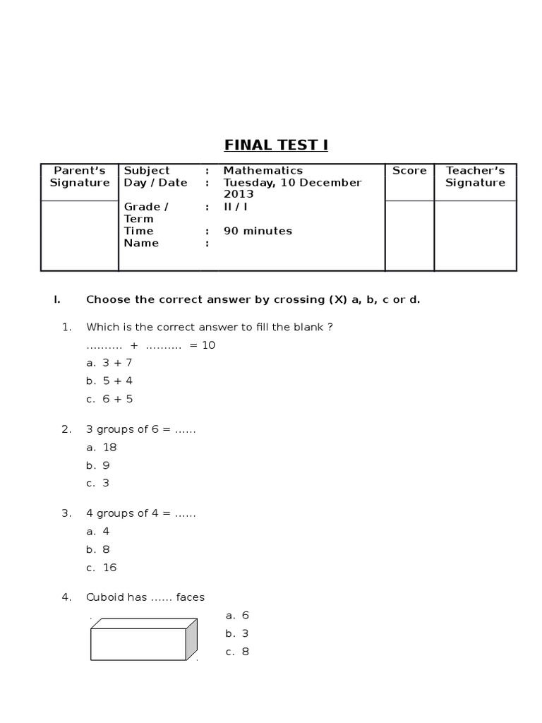 Final Math Test Results | PDF | Teaching Mathematics