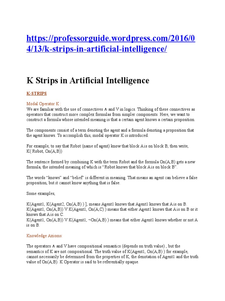 K Strips in Artificial Intelligence | PDF | Modal Logic | Semantics