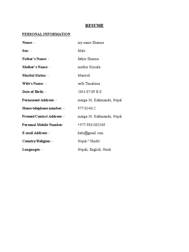 CV Example | PDF | Nepal | Computer Engineering