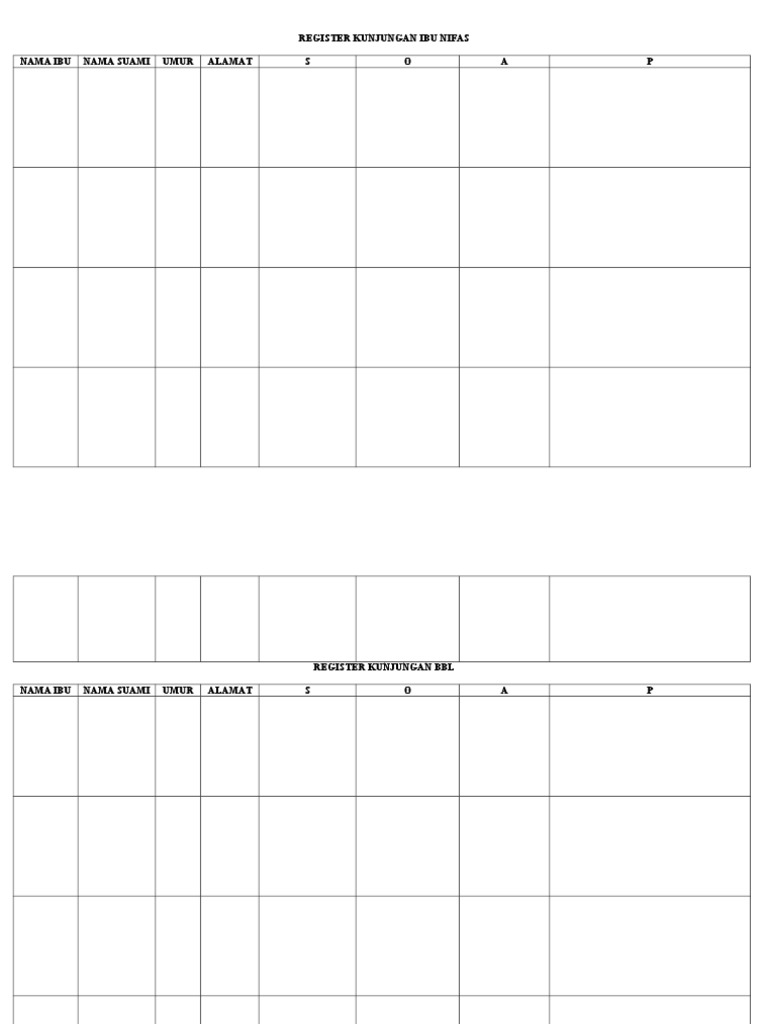 Register Kunjungan Ibu Nifas | PDF