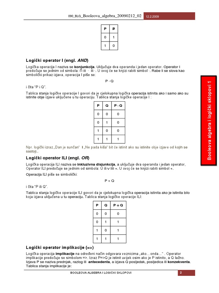 Booleova Algebra I Logicki Sklopovi - Udzbenik 2 | PDF