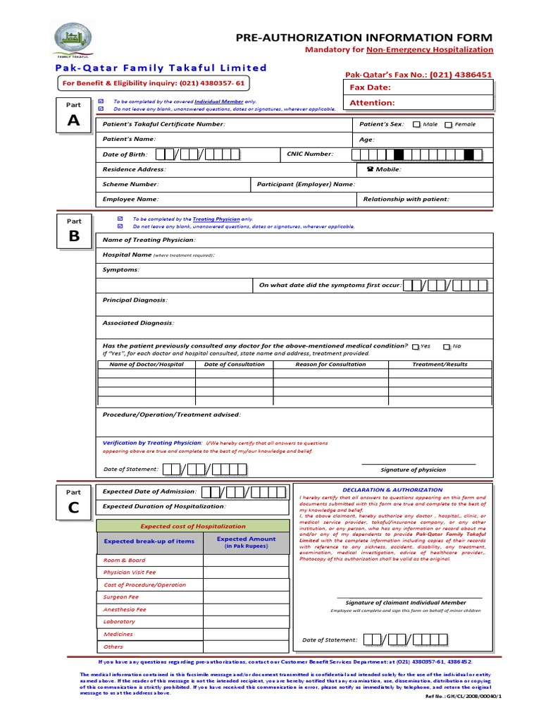 Pre Authorization Form | PDF | Patient | Physician
