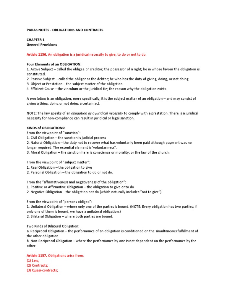 Paras Notes For Oblicon | PDF | Negligence | Interest