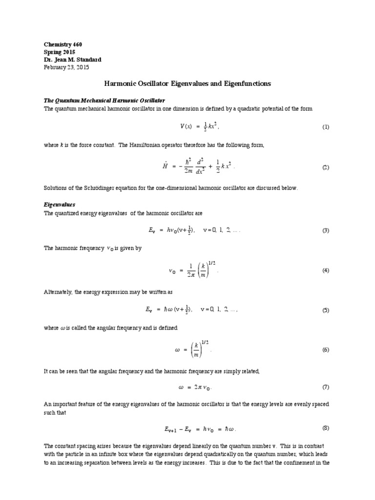 Harmonic Oscillator Eigenvalues and Eigenfunctions | PDF | Wave Function | Epistemology Of Science