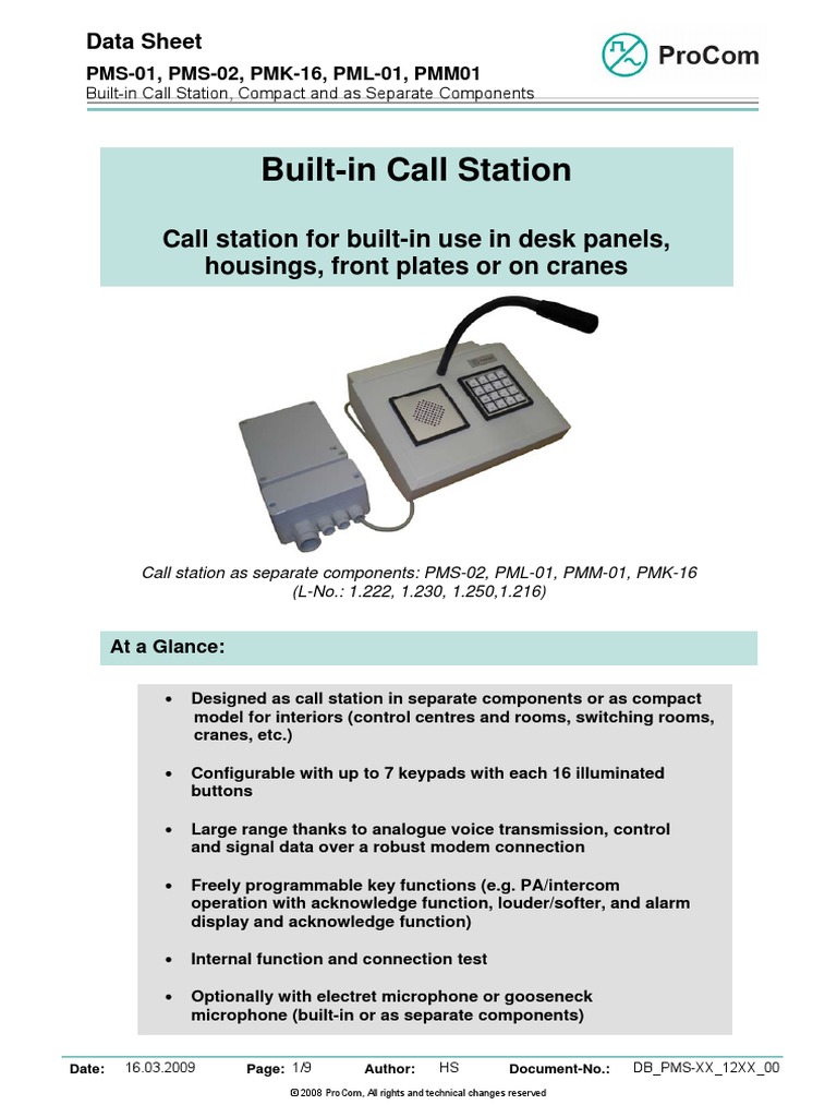 Call Station For Built-In Use in Desk Panels, Housings, Front Plates or ...