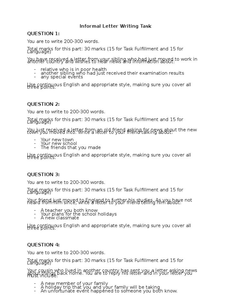 Informal Letter Writing Tasks | PDF