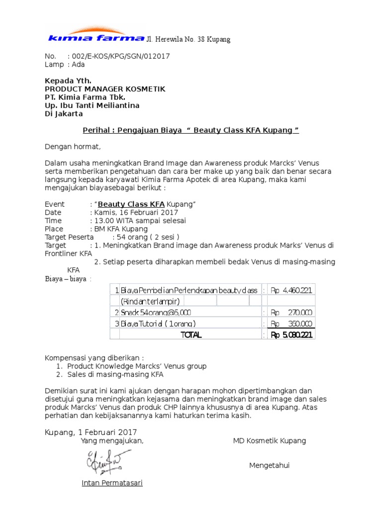 Proposal Beauty Class KFA Kupang | PDF | Bisnis
