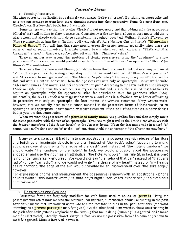 Possessive Forms | PDF | Grammatical Number | Plural