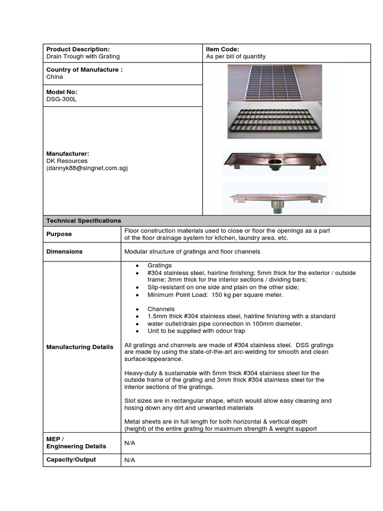 Drain Grating Specification.pdf | Framing (Construction) | Stainless Steel