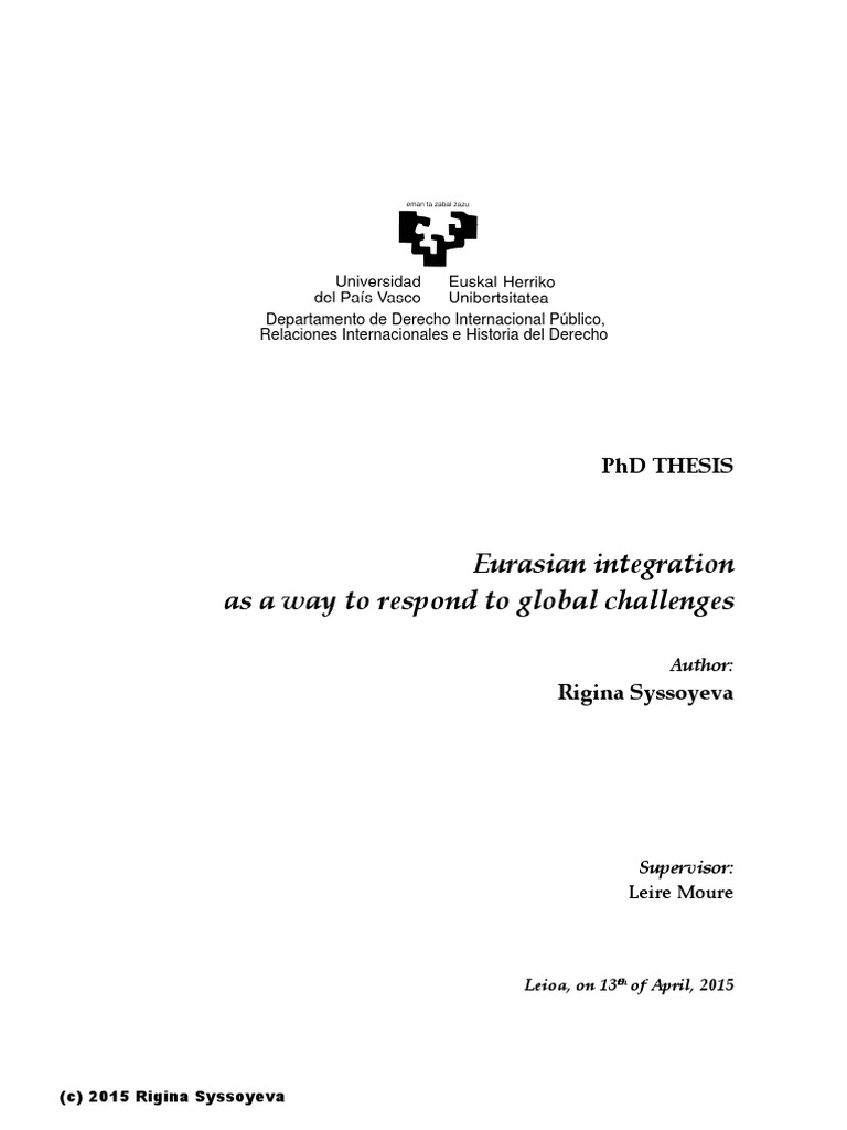 Eurasian Integration As A Way To Respond To Global Challenges-Phd ... Eurasian Integration As A Way To Respond To Global Challenges-Phd ...