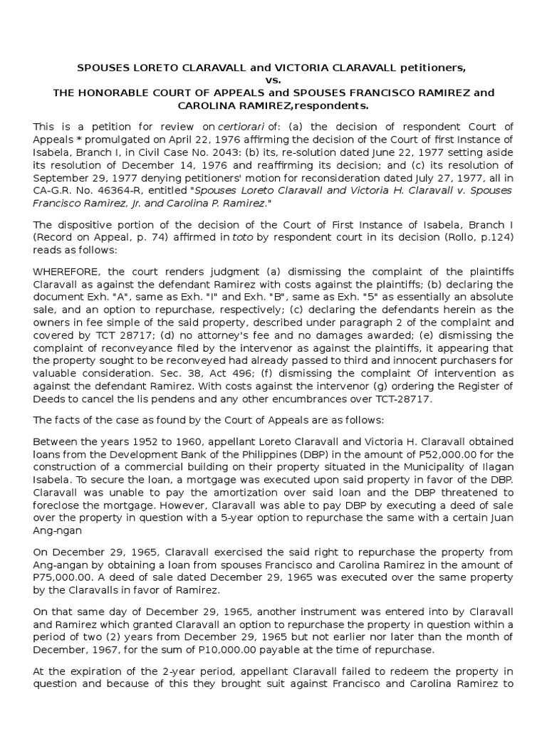 Claravall vs. CA | PDF | Mortgage Law | Lawsuit