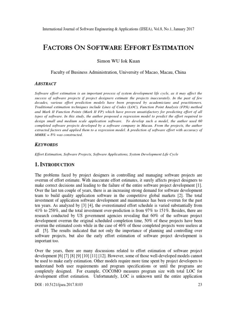 Factors On Software Effort Estimation | PDF | Correlation And Dependence | Software Development ...