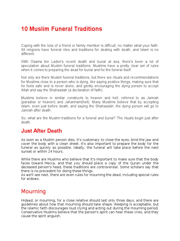 Muslim Funeral Traditions Explained | PDF | Funeral | Burial