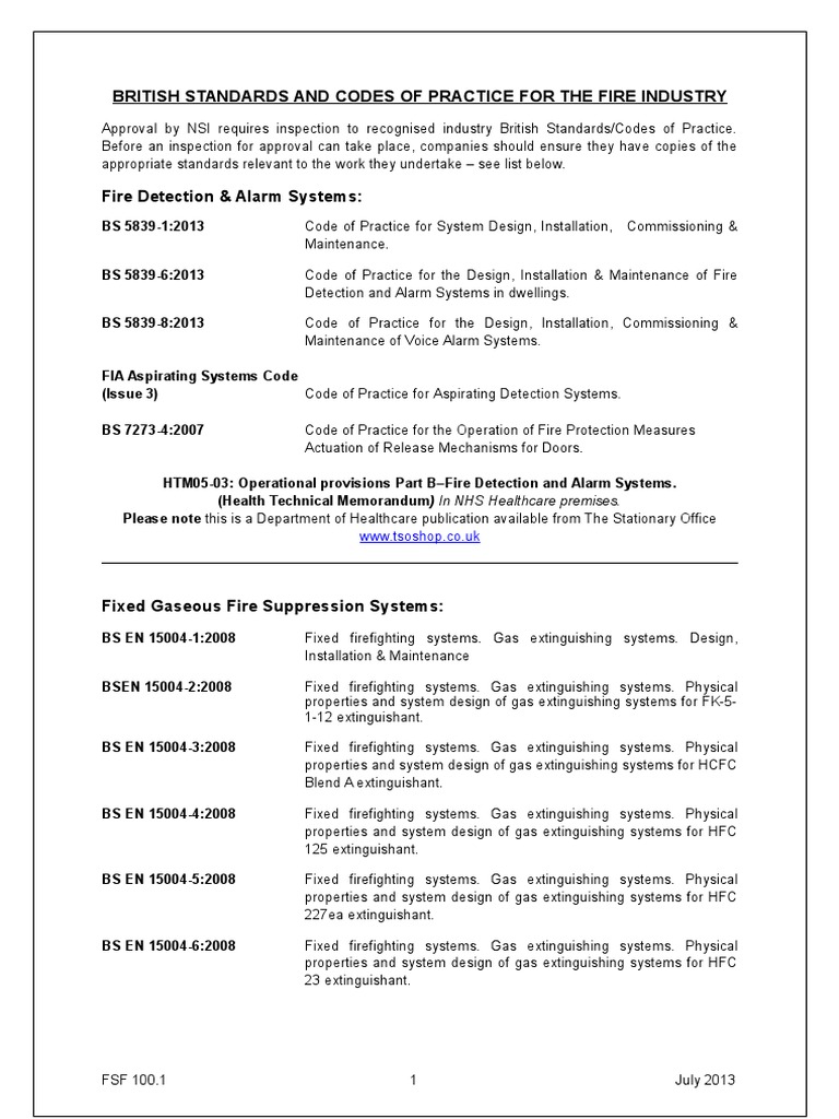 FSF 100 Fire Standards and Code of Practices | PDF | Firefighting | Safety