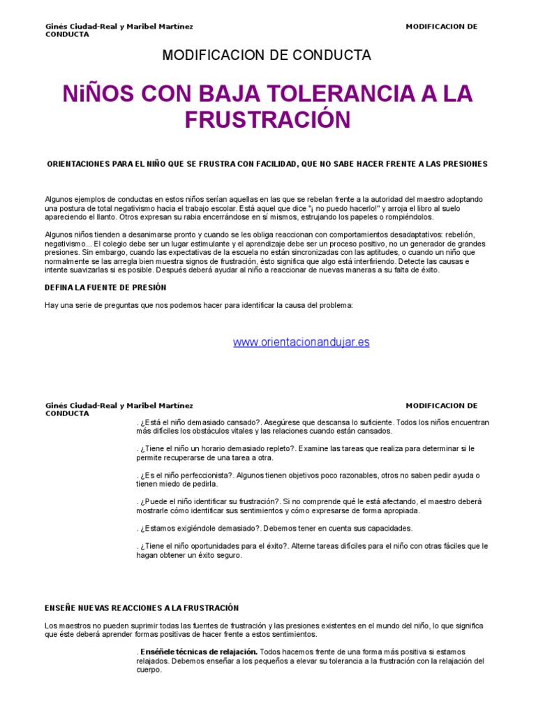 Niños Con Baja Tolerancia A La Frustración | PDF | Tolerancia | Comportamiento