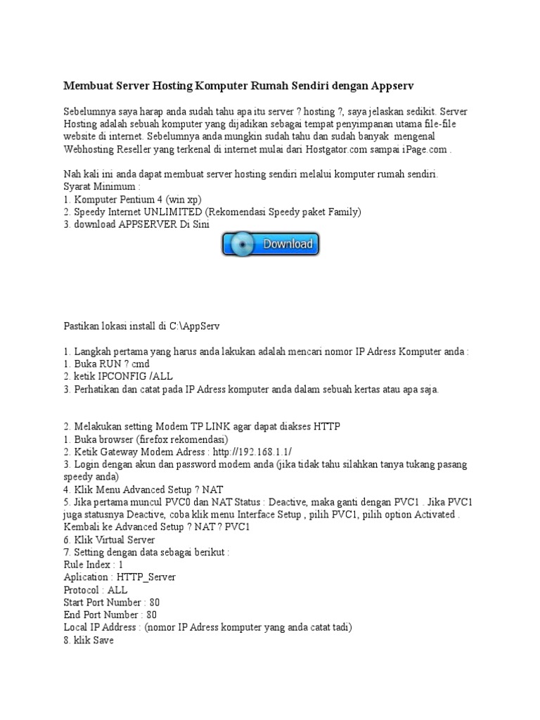 Membuat Server Hosting Komputer Rumah Sendiri Dengan Appserv | PDF