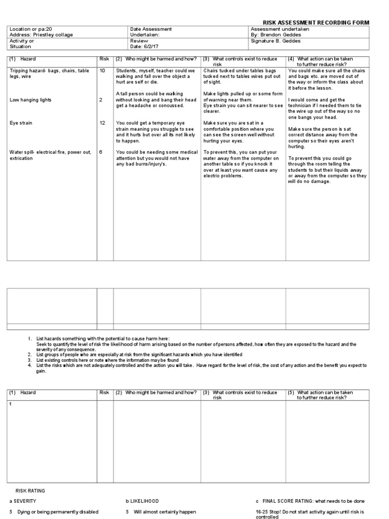 Risk Assessment Template | PDF | Risk | Wellness