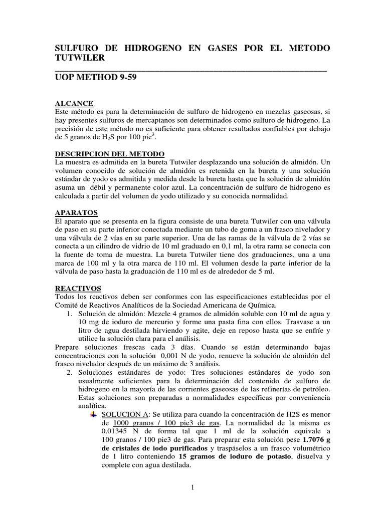 Método Tutwiler para H2S en Gases | PDF | Valoración | Química