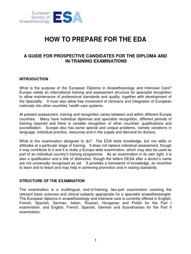 How To Prepare For The EDA | PDF | Multiple Choice | Anesthesiologist