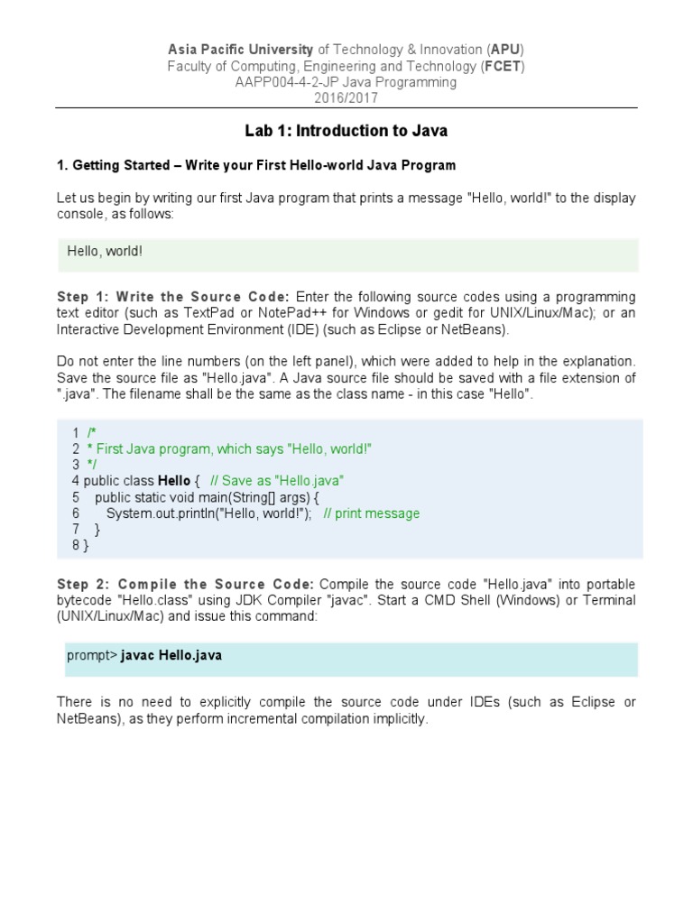 Lab 1 | PDF | Java (Programming Language) | Integer (Computer Science)