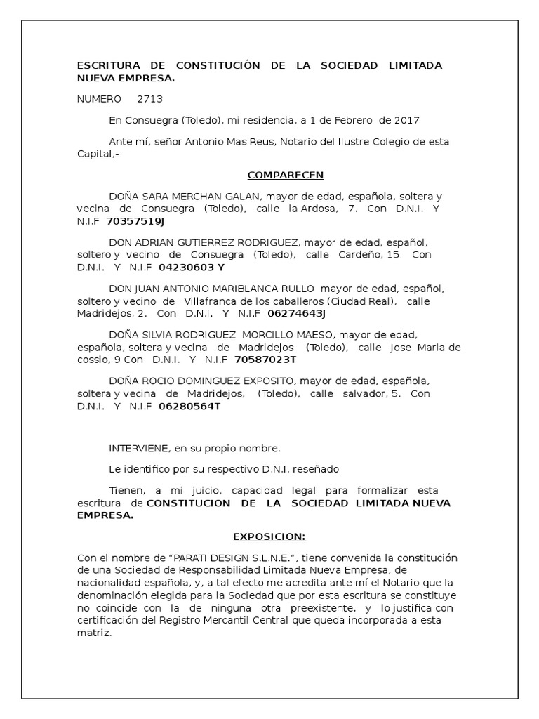d.3 Escritura de Constitución de La Sociedad de Responsabilidad Limitada | Bancos | Liquidación