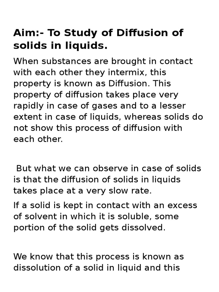 Aim:-To Study of Diffusion of Solids in Liquids | PDF | Solution ...