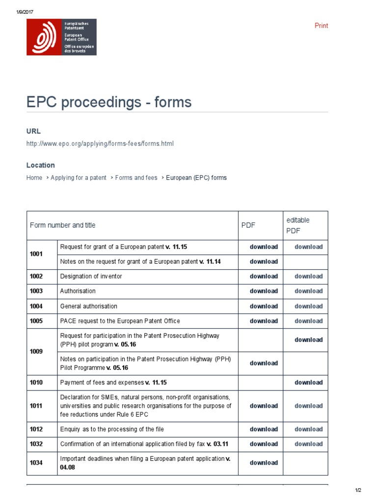 EPO Proceeding Forms | PDF | Patent Application | Patent Law