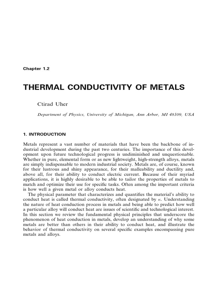 Thermal Conductivity of Metal | PDF | Thermal Conductivity | Electrical ...