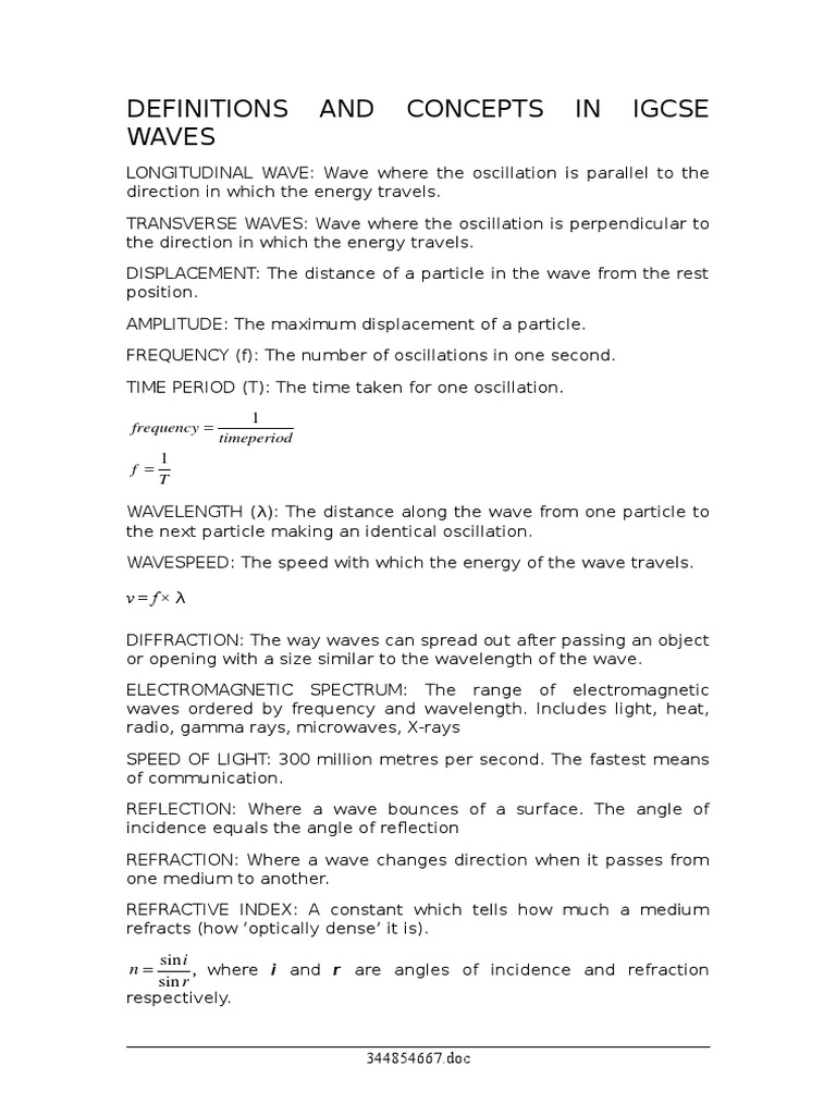 IGCSE Waves: Key Definitions & Concepts | PDF