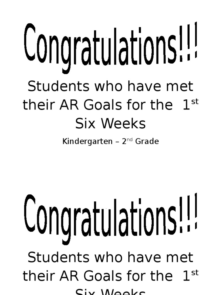 AR Goals Achievers: 1st Six Weeks | PDF