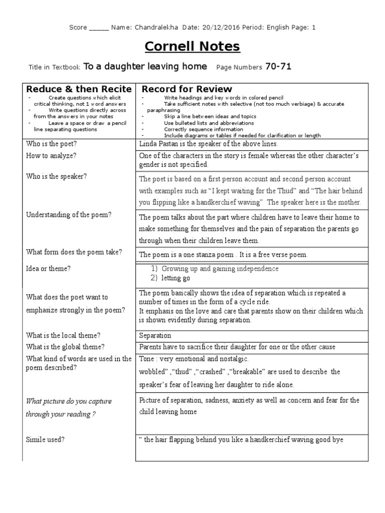 Cornell Notes | Poetry