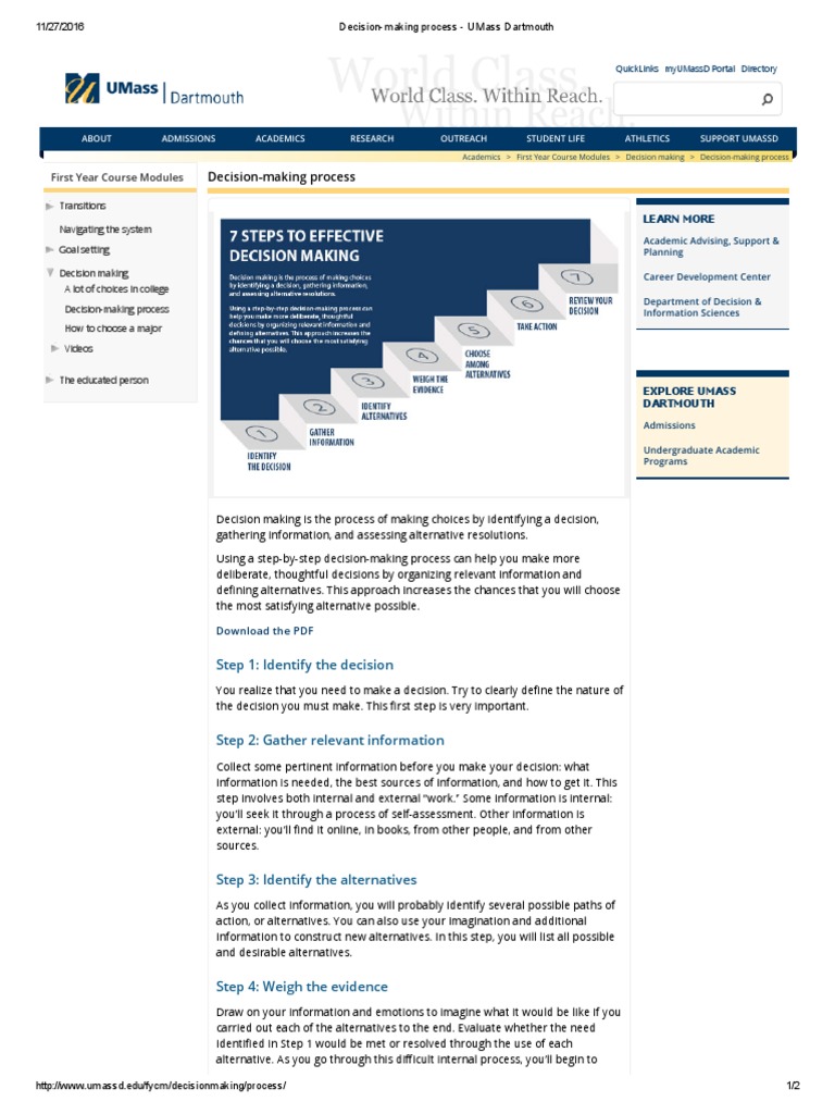 Decision-Making Process - UMass Dartmouth | PDF | Decision Making | Psychology