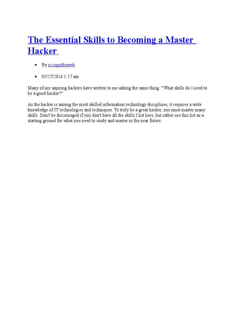 The Essential Skills To Becoming A Master Hacker | PDF | Security ...