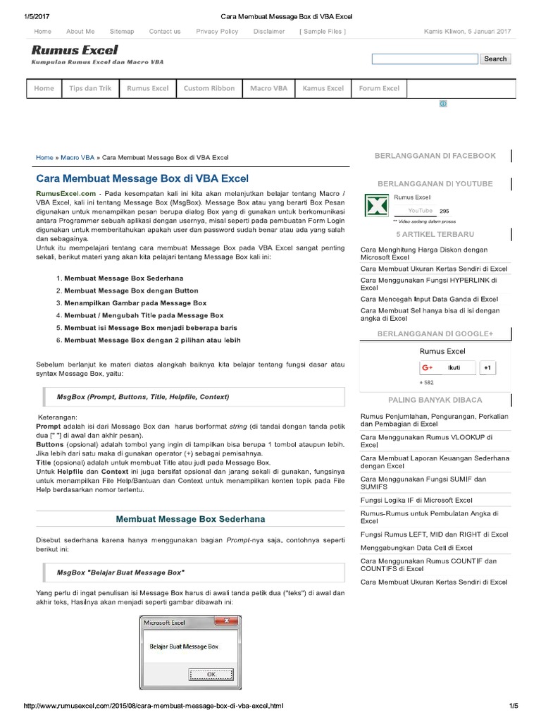 Cara Membuat Message Box Di Vba Excel Pdf