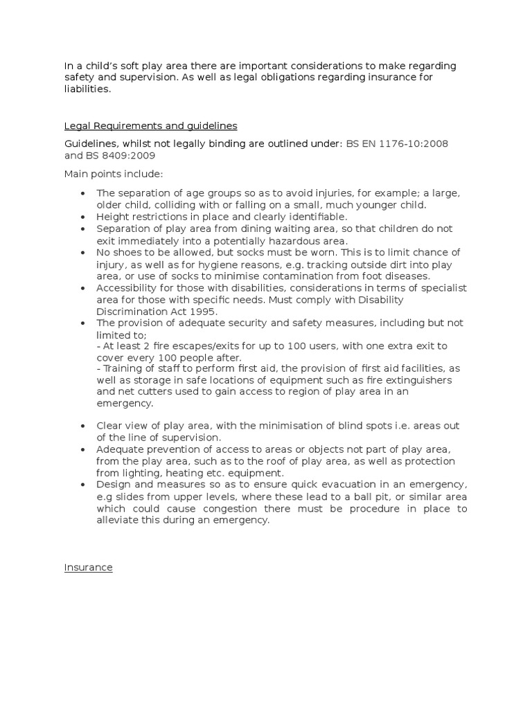 Rules and Regulation For Soft Play | PDF | Playground | Insurance