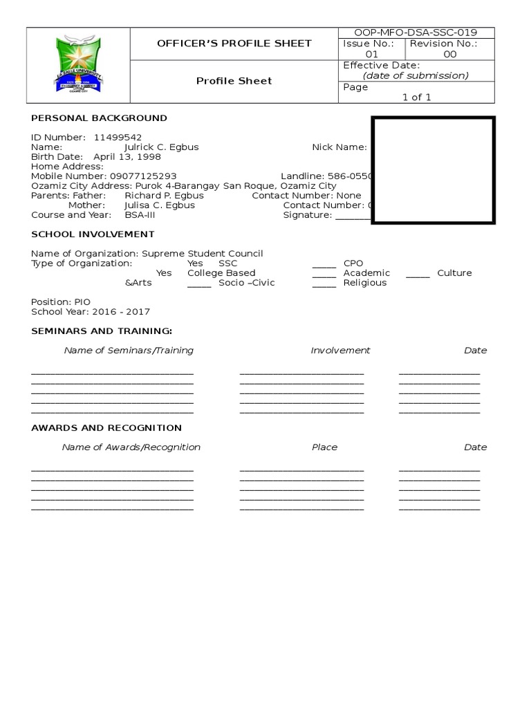 Officer'S Profile Sheet: Personal Background | PDF