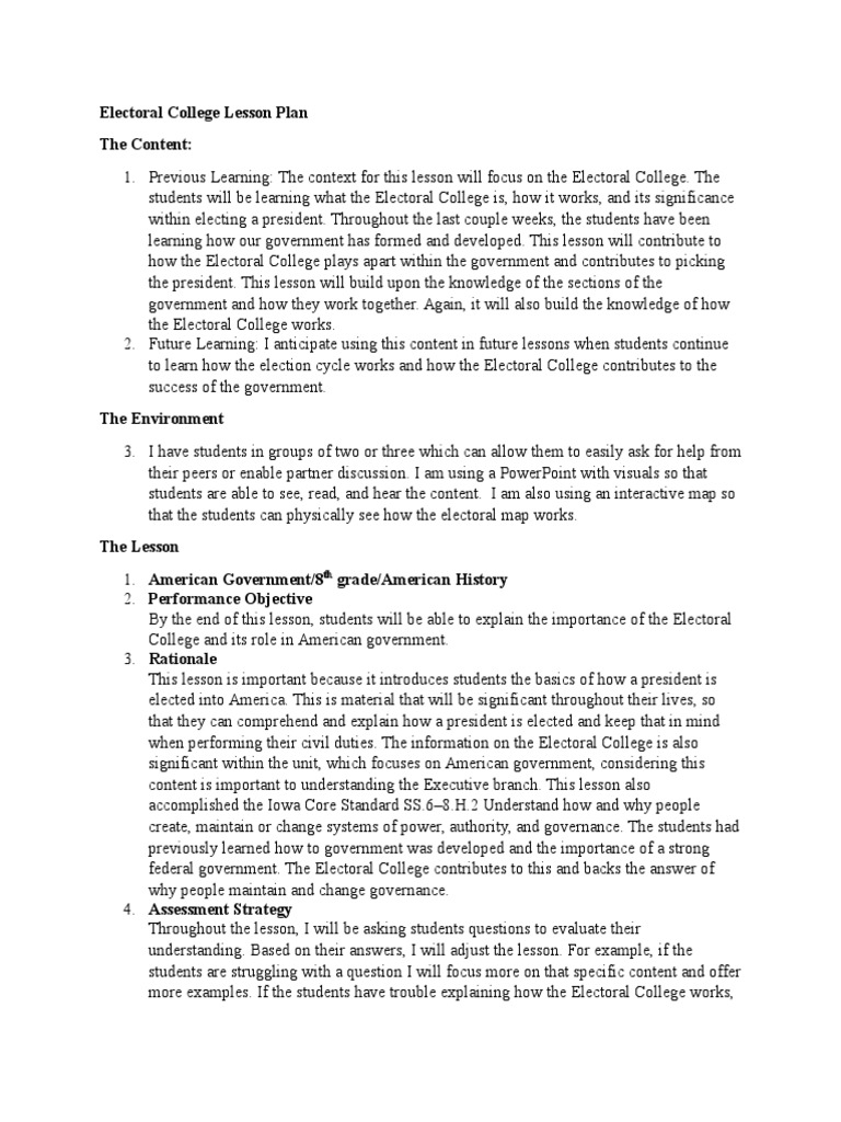 Electoral College Lesson Plan | PDF | Swing State | Elections