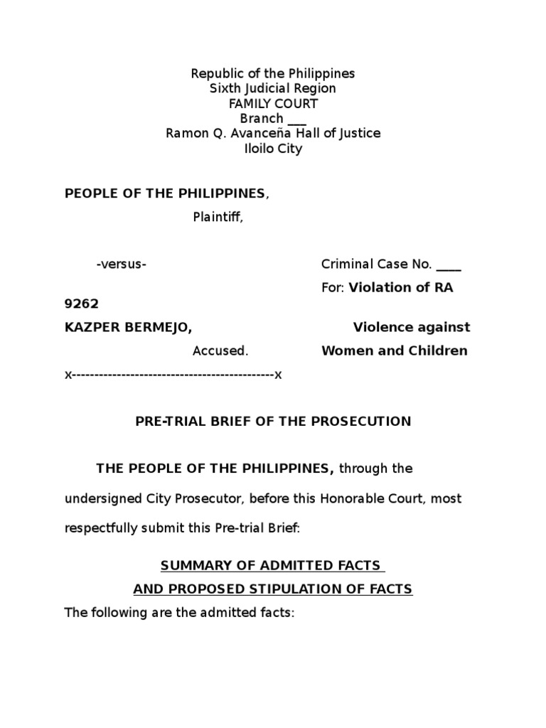 VAWC Pretrial Brief | PDF | Prosecutor | Criminal Justice