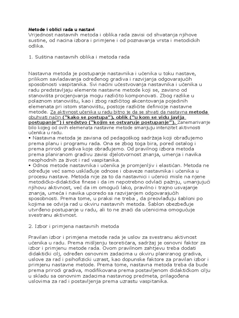 Metode I Oblici Rada U Nastavi | PDF