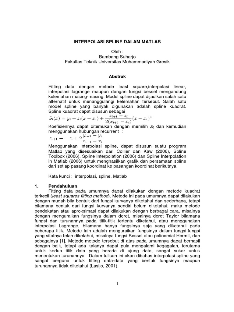 Interpolasi Spline Dalam Matlab PDF | PDF