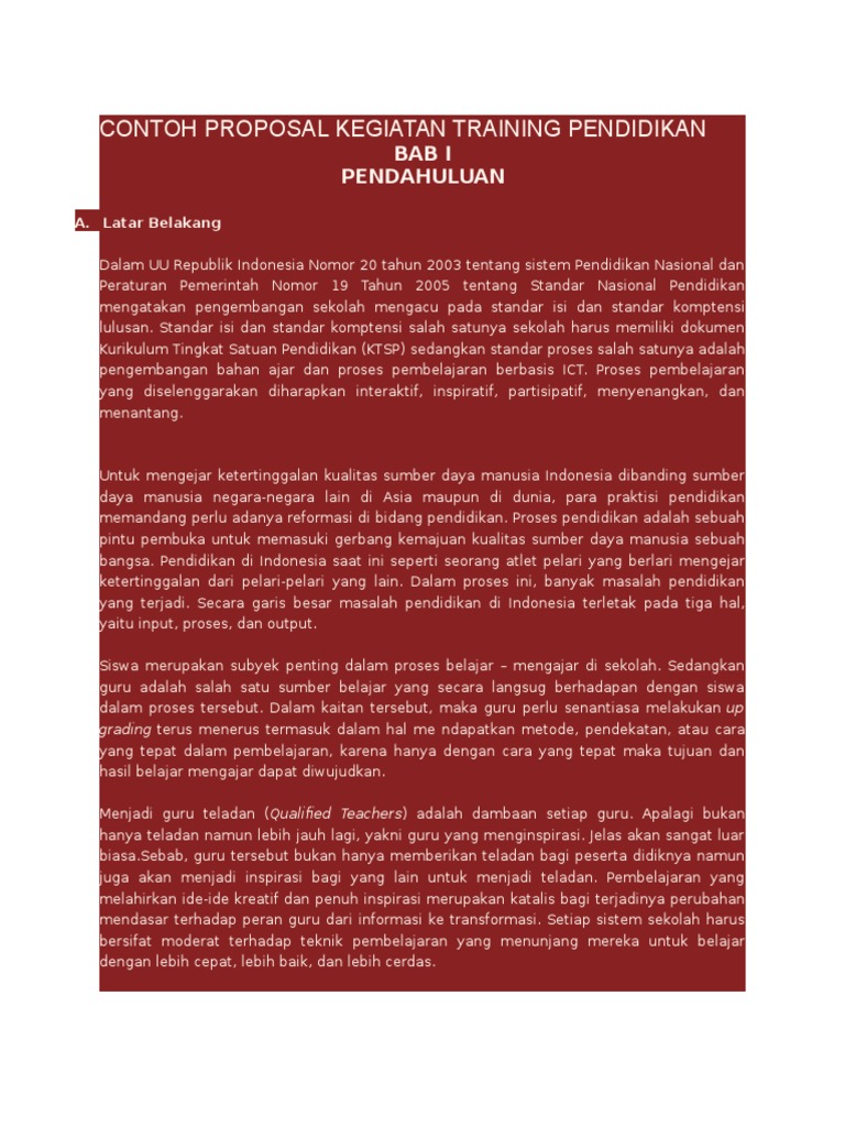 Contoh Proposal Kegiatan Training Pendidikan | PDF