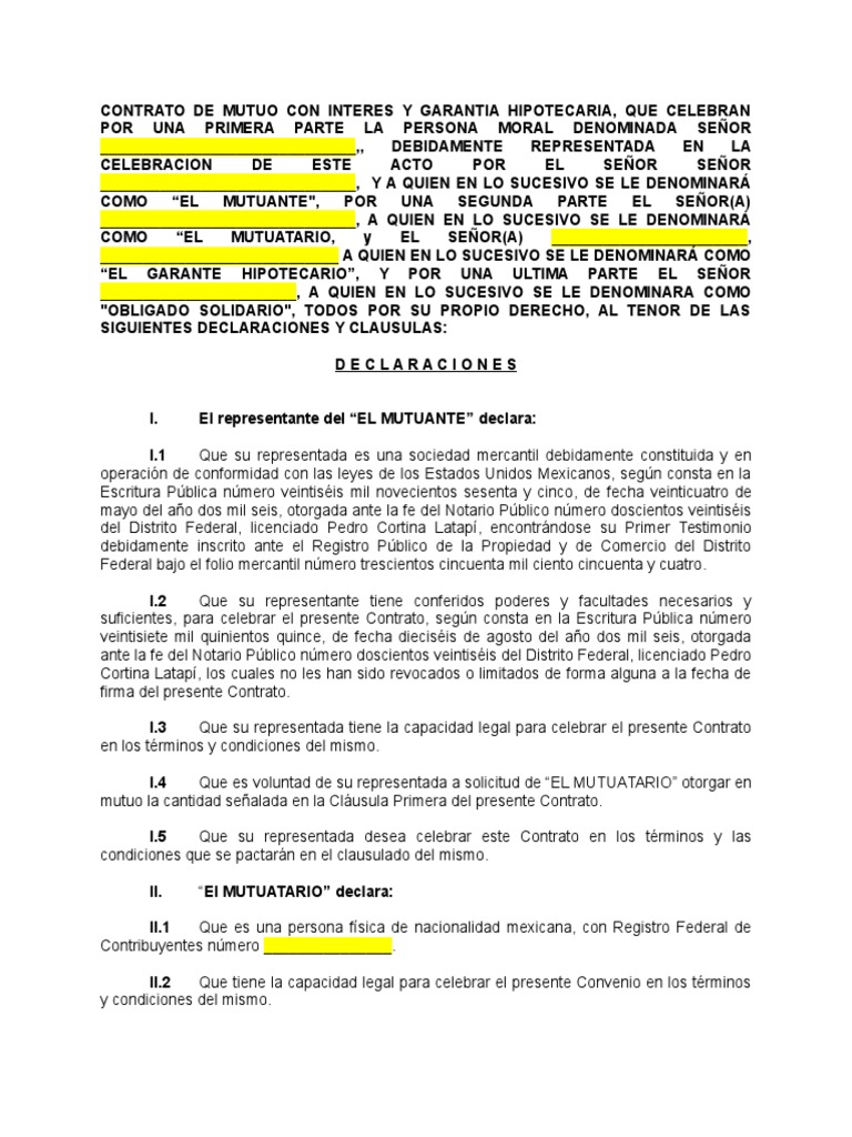 Contrato Mutuo Con Interes y Garantia Hipotecaria y Solidaria 11 Junio ...