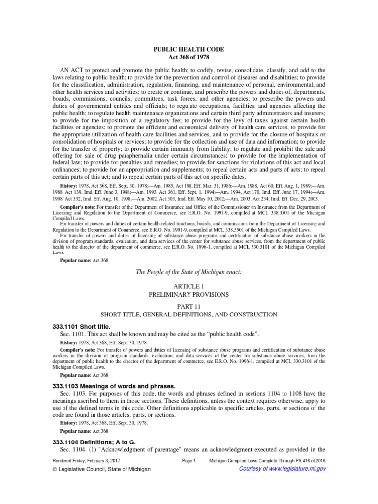 Michigan Public Health Code Overview | PDF | Preventive Healthcare ...