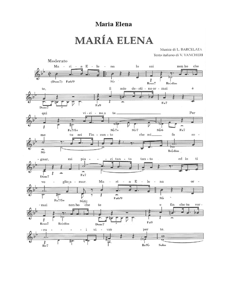 Maria Elena Spartito Accordi e Testo Italiano