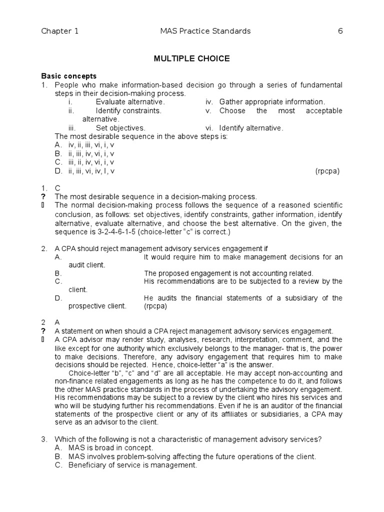 Chap 1 - MAS Practice Standards | PDF | Certified Public Accountant | Accounting