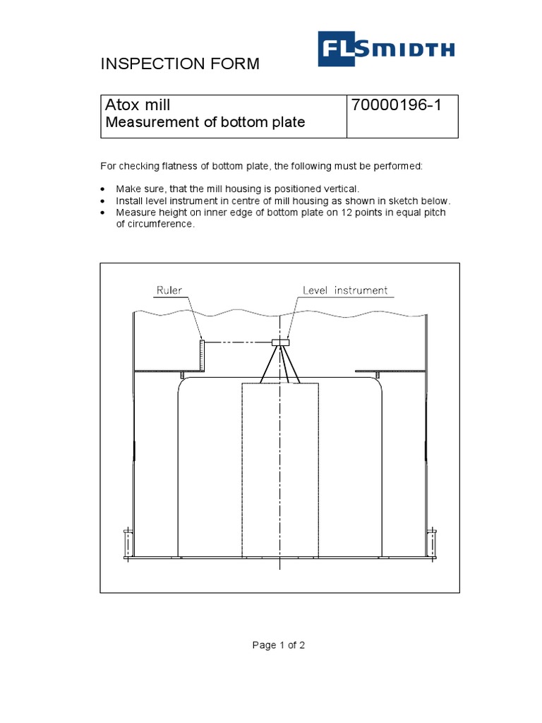 Inspection Form Atox Mill 70000196-1: Measurement of Bottom Plate | PDF