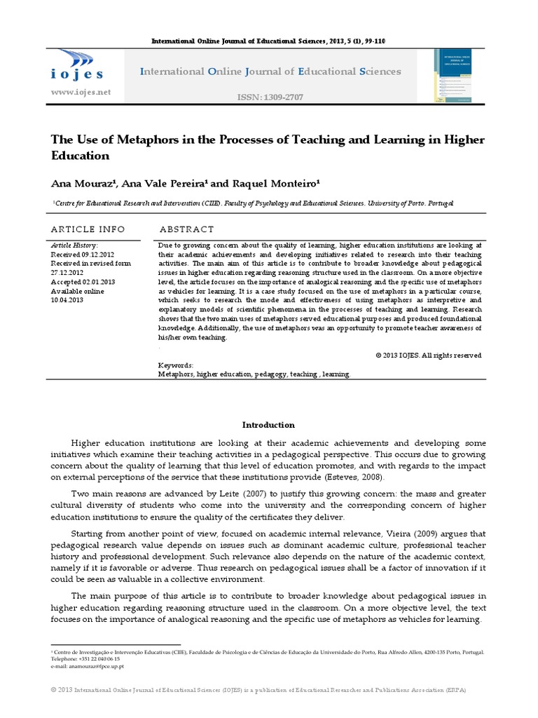 The Use of Metaphors in The Processes of Teaching and Learning in ...