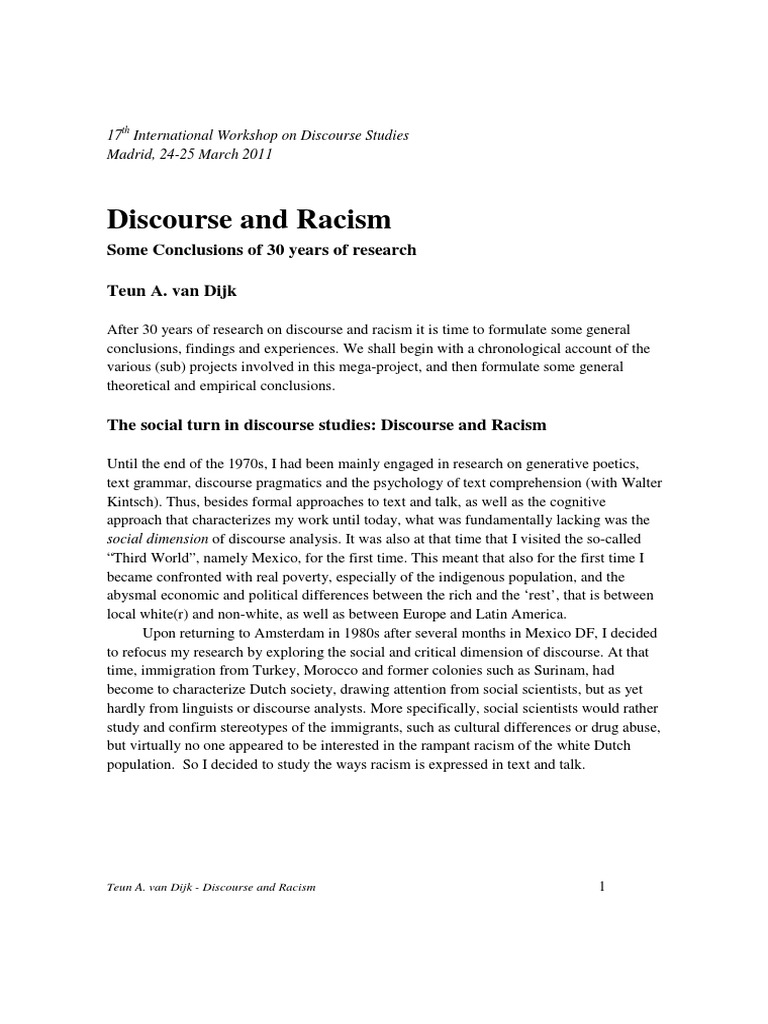Discourse and Racism | Download Free PDF | Racism | Discrimination ...