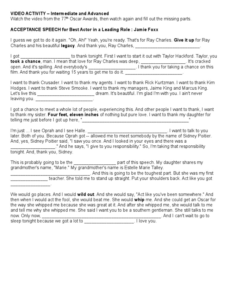 Jamie Foxx Oscar Speech Activity | PDF | Leisure